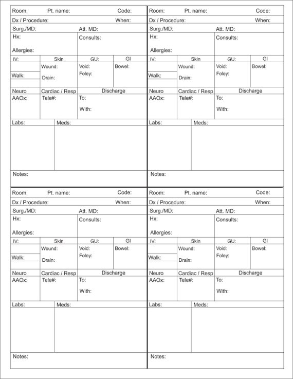 Med Surg Nurse Report Sheet Digital - Etsy