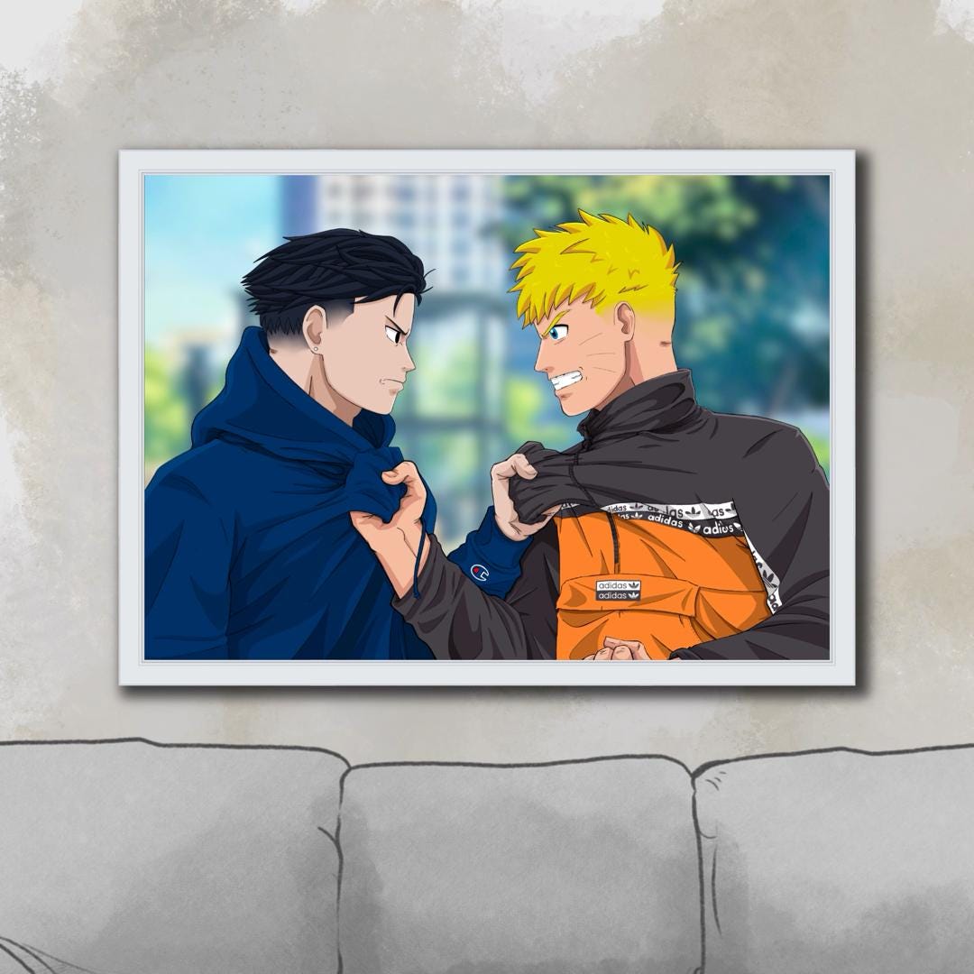 Heated Epic Naruto Vs. Sasuke Artwork Dynamic Anime Battle Scene Wall ...