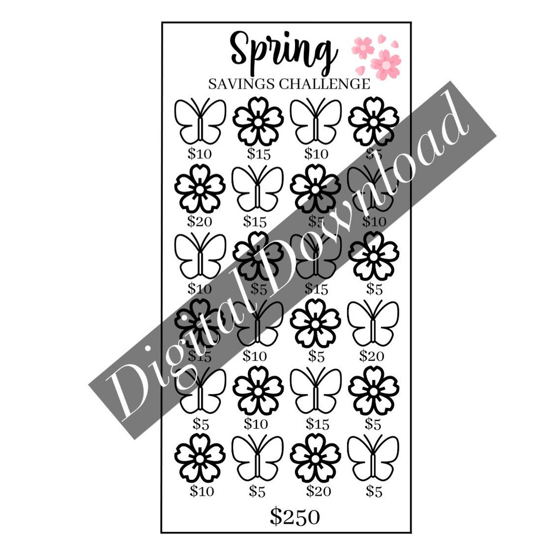 Spring Savings Challenge, 250 Savings Challenge, Printable Savings ...