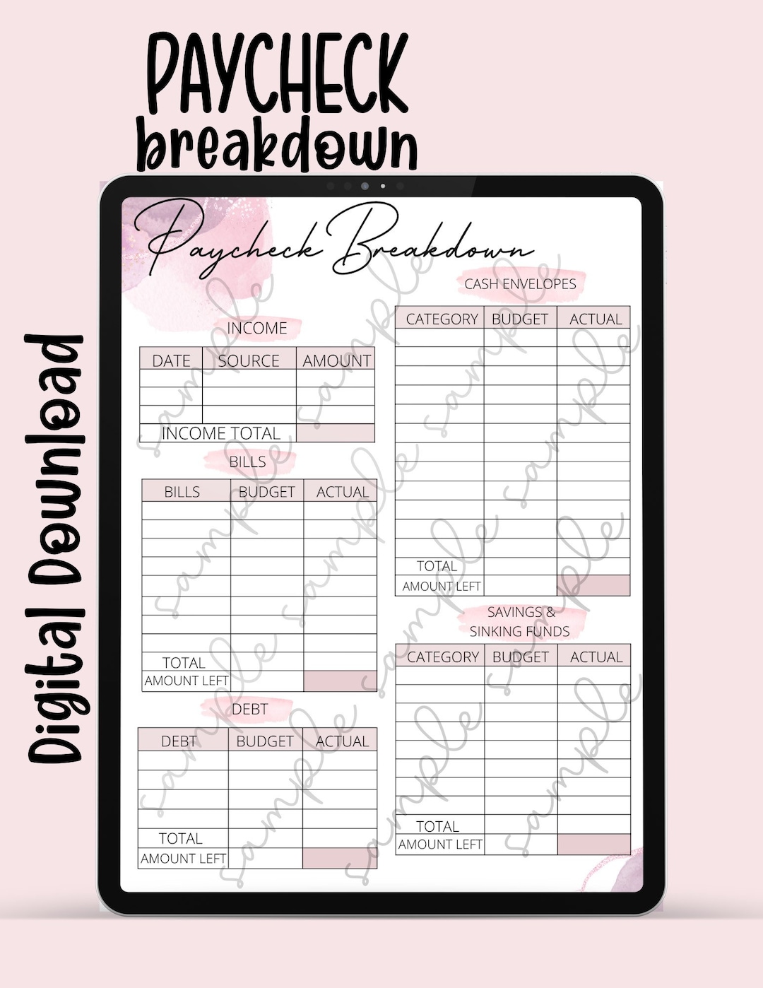 Paycheck Breakdown, Paycheck Budget Breakdown, Digital Download ...