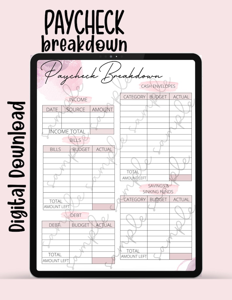 Paycheck Breakdown, Paycheck Budget Breakdown, Digital Download ...