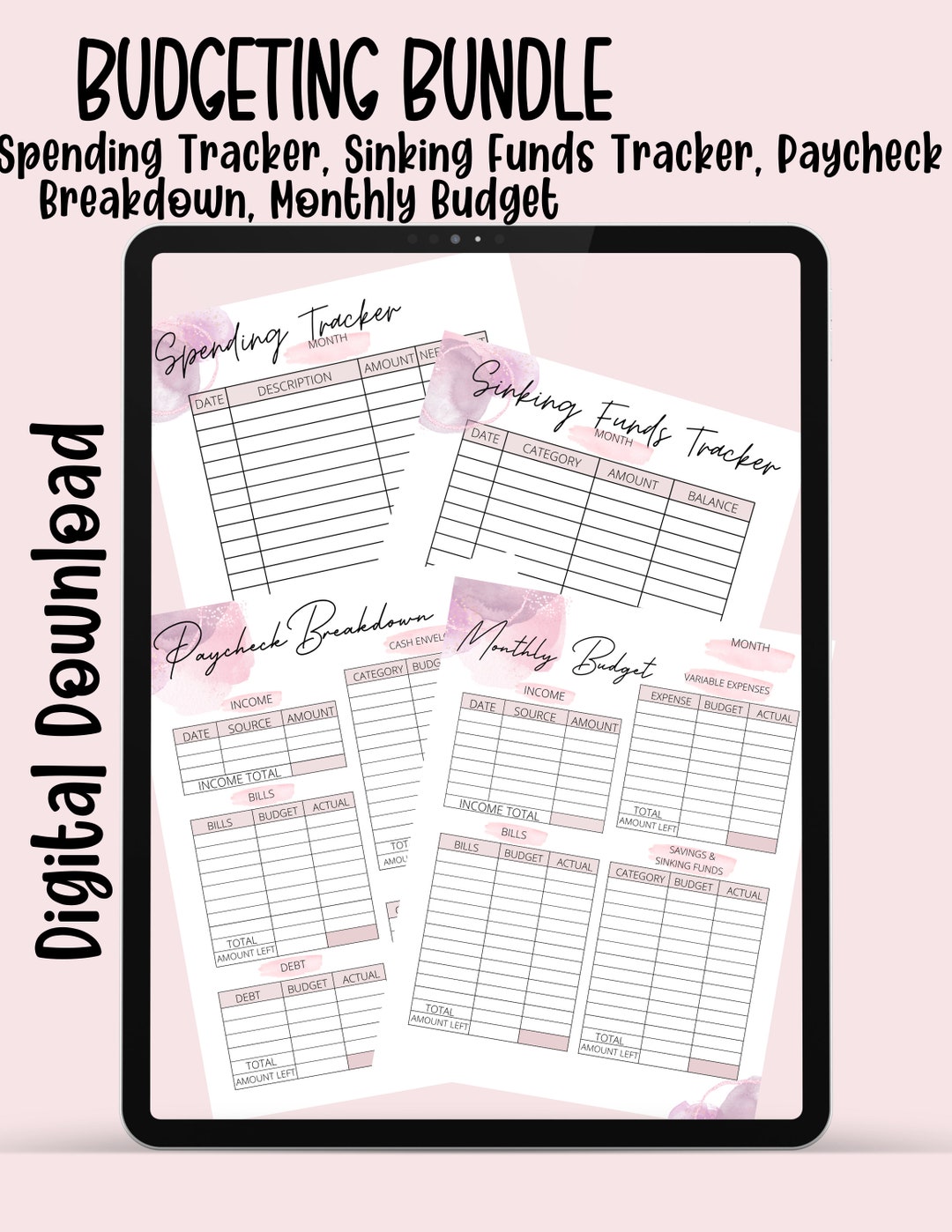 Budgeting Bundle, Letter Size, Printable Monthly Breakdown, Paycheck ...