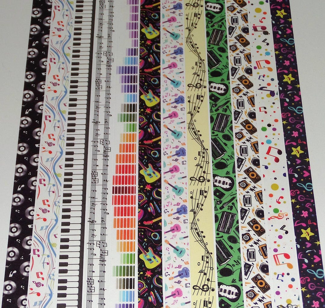 Music, 24 Inch Washi Tape Samples, Embellishment, Scrapbooking, Planner ...
