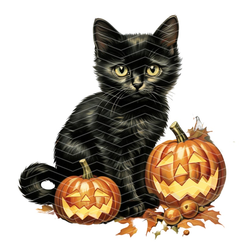 Vintage Black Cat Halloween Clipart PNG Bundle Cute Kitten & - Etsy