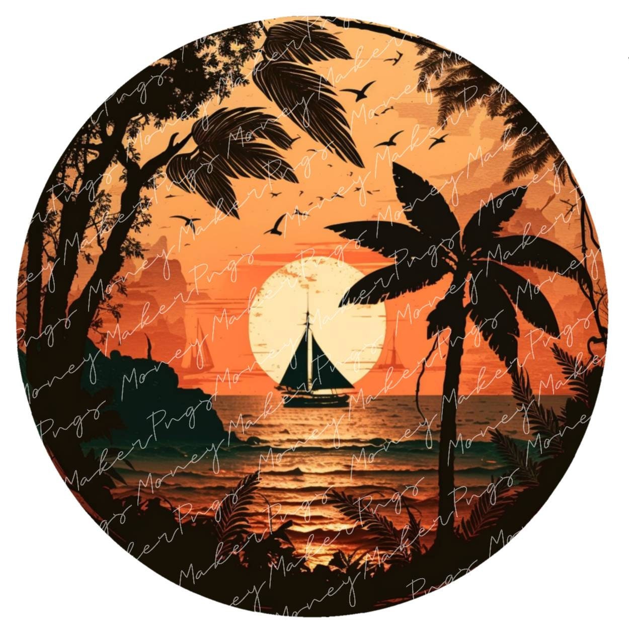Retro Sunset Png, Vintage Sunset Clipart, Beach Palm Tree Silhouette ...