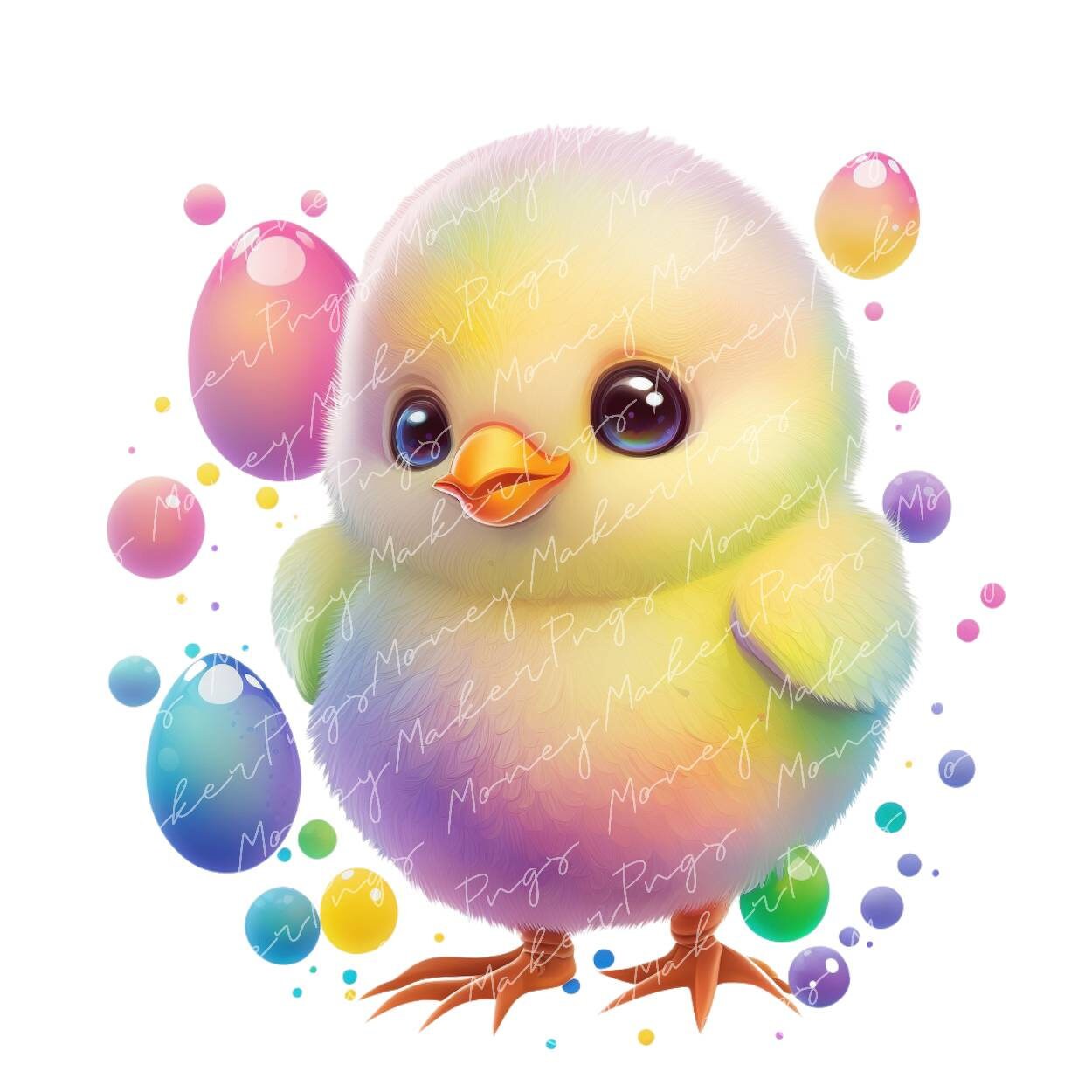 Cute Baby Chick in Bubbles Printable Art Prints, Colorful Baby Chick ...