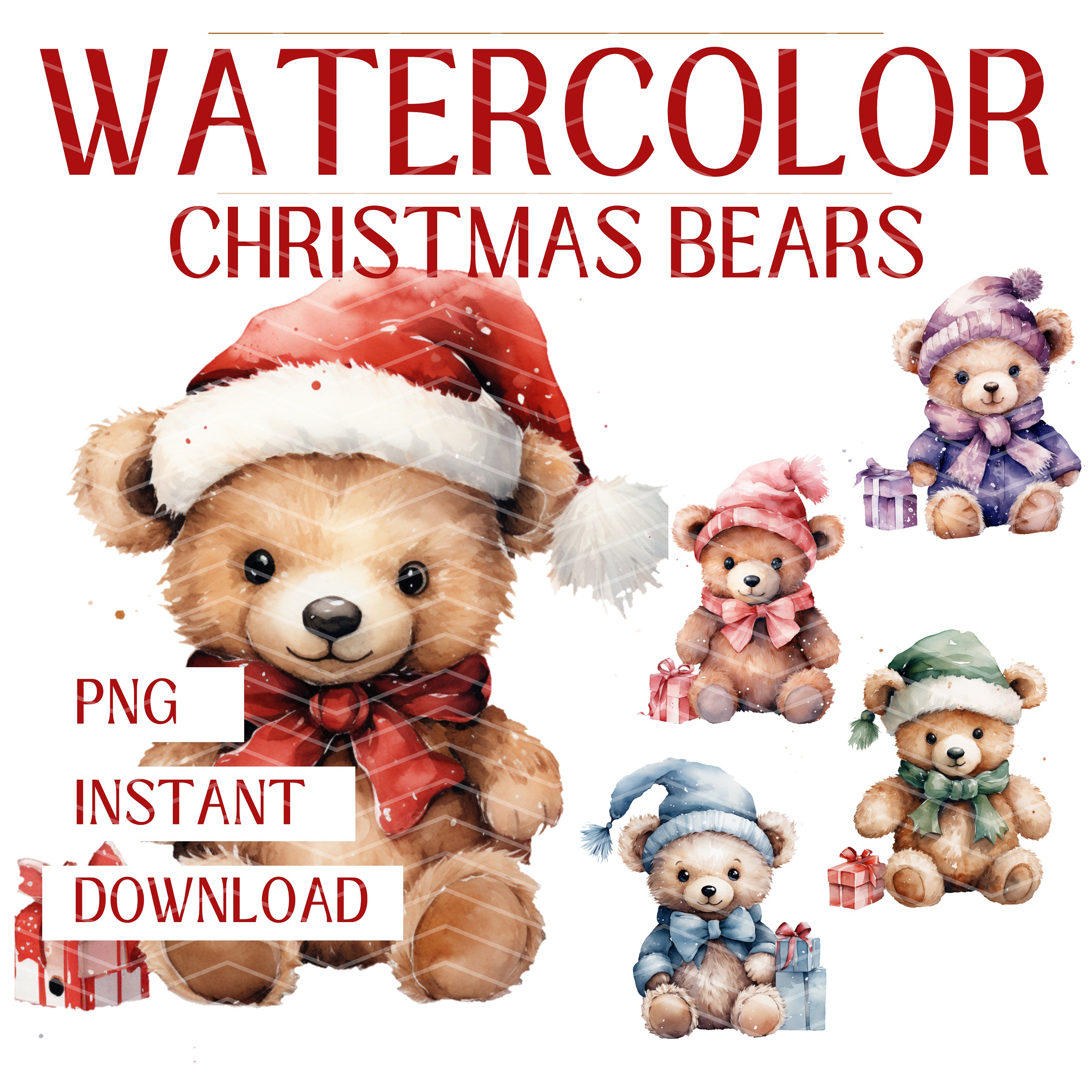 Christmas Bear Clipart PNG Bundle, Cute Ornament Png, Matching Set ...