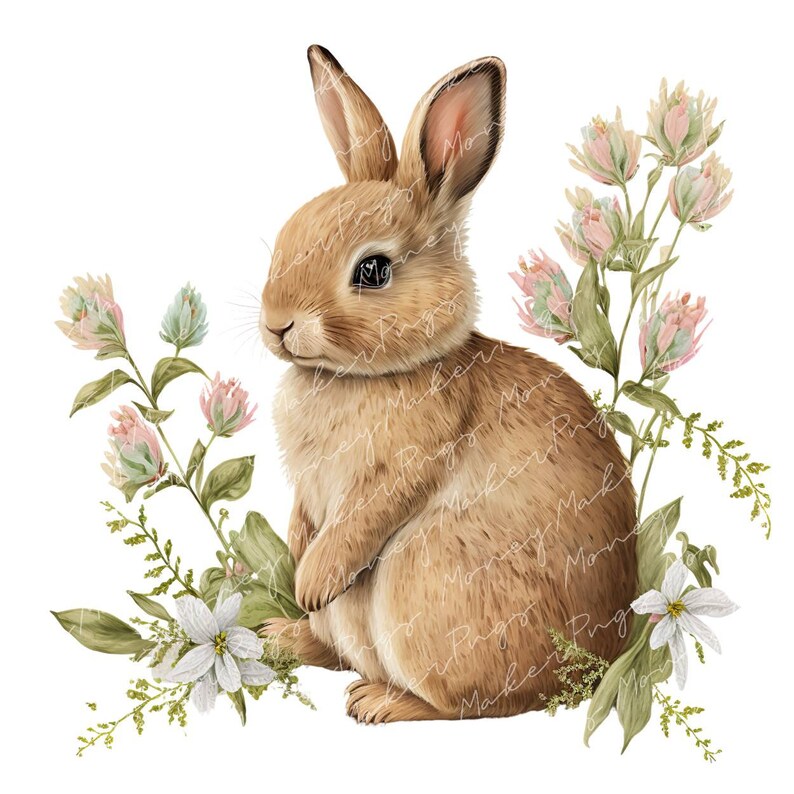 Watercolor Bunny PNG, Easter Bunny With Wildflowers Clipart, Classy ...