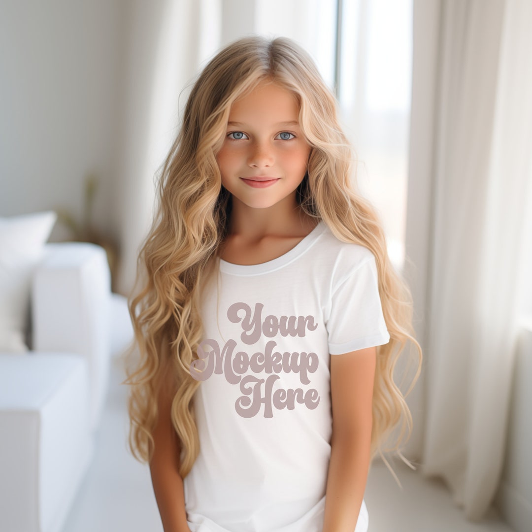 Kids Bella Canvas 3001 White Kids Shirt Mockup Bundle Girls T-shirt ...