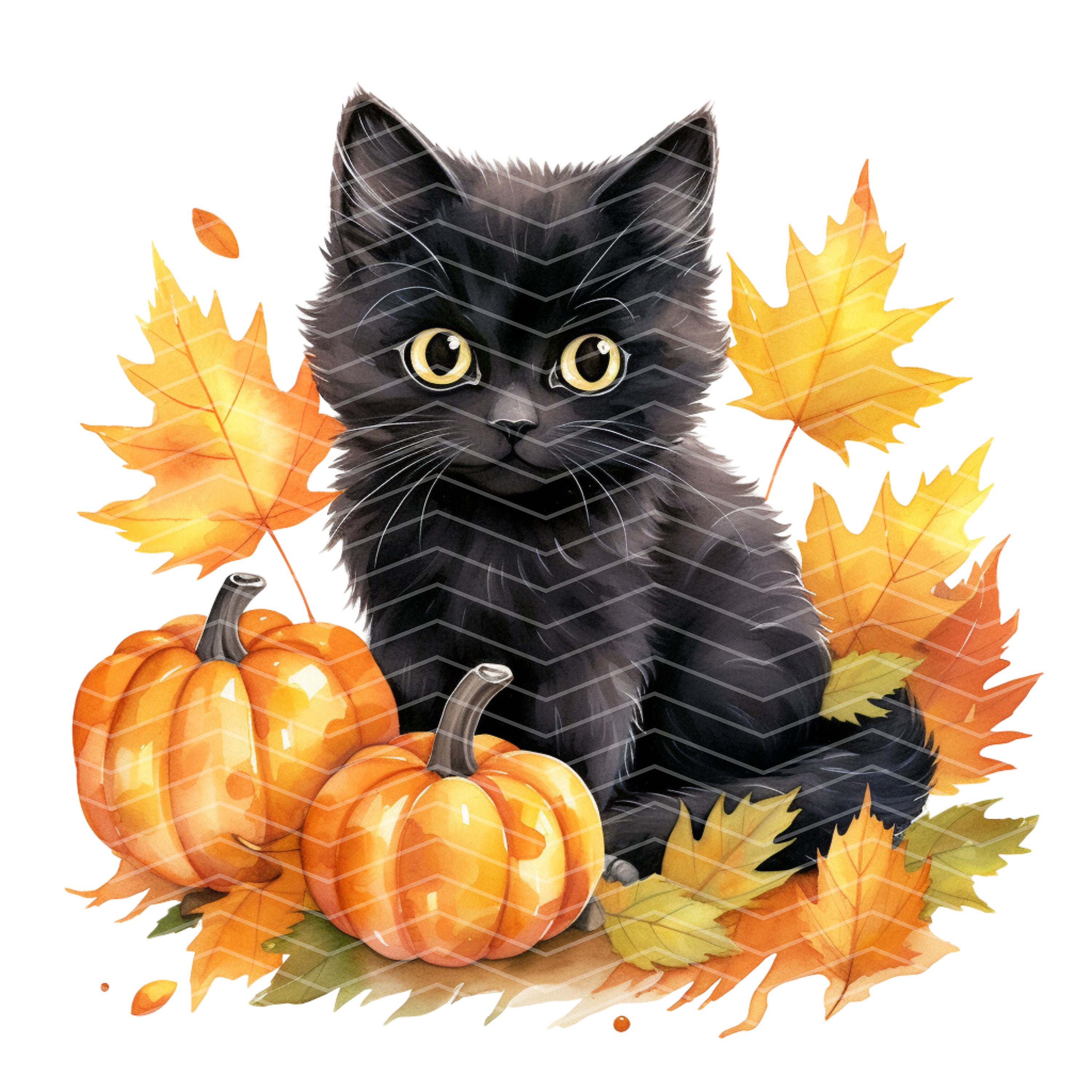 Vintage Black Cat Halloween Clipart PNG Bundle, Cute Kitten & Pumpkins ...