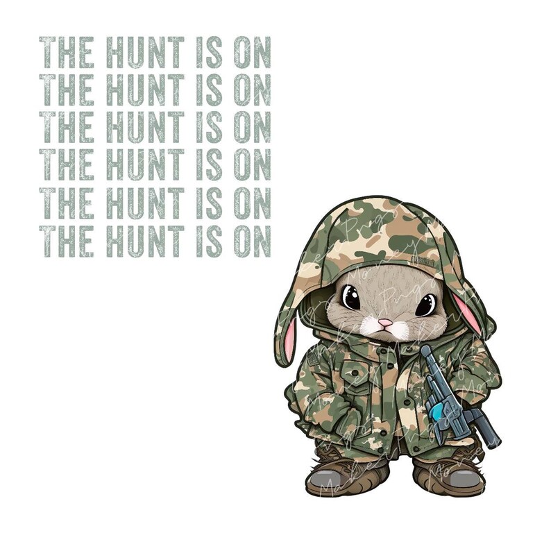 The Hunt is on PNG, Easter Egg Hunt Bunny in Camo, Camouflage Hunting ...
