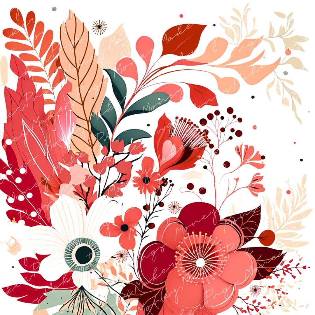 Pink and Red Flowers Png, Floral Background Clipart, Wildflowrs Digital ...