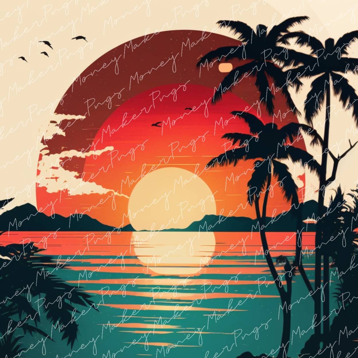 Retro Sunset Png, Vintage Sunset Clipart, Beach Palm Tree Silhouette ...