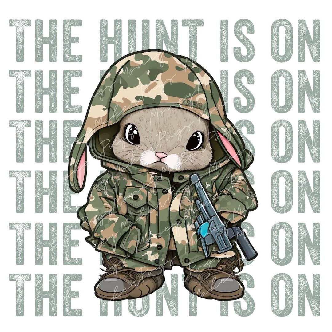 The Hunt is on PNG, Easter Egg Hunt Bunny in Camo, Camouflage Hunting ...