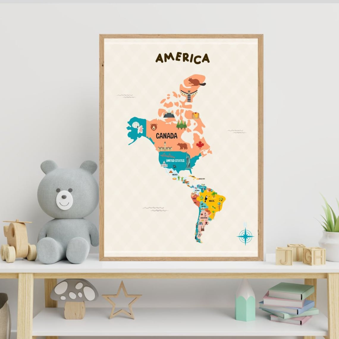 Printable America Map Educational Print for Kids Preschool - Etsy