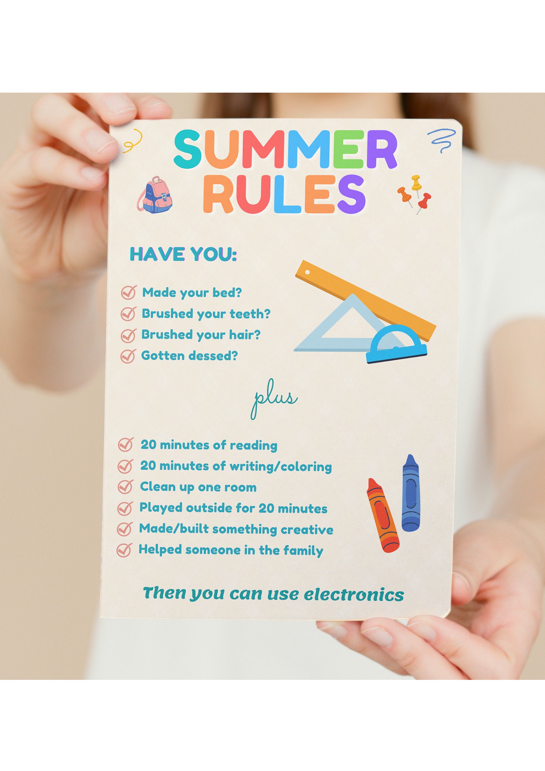 Summer Rules for Kids, Chore Chart for Kids, Summer Routine, Printable ...