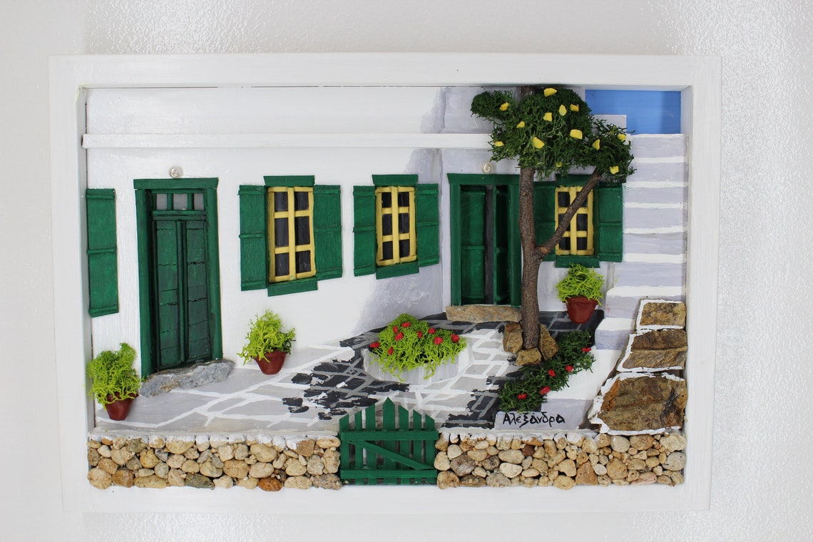 Greek Yardwooden Frameislandart Decorhandmade Greek - Etsy