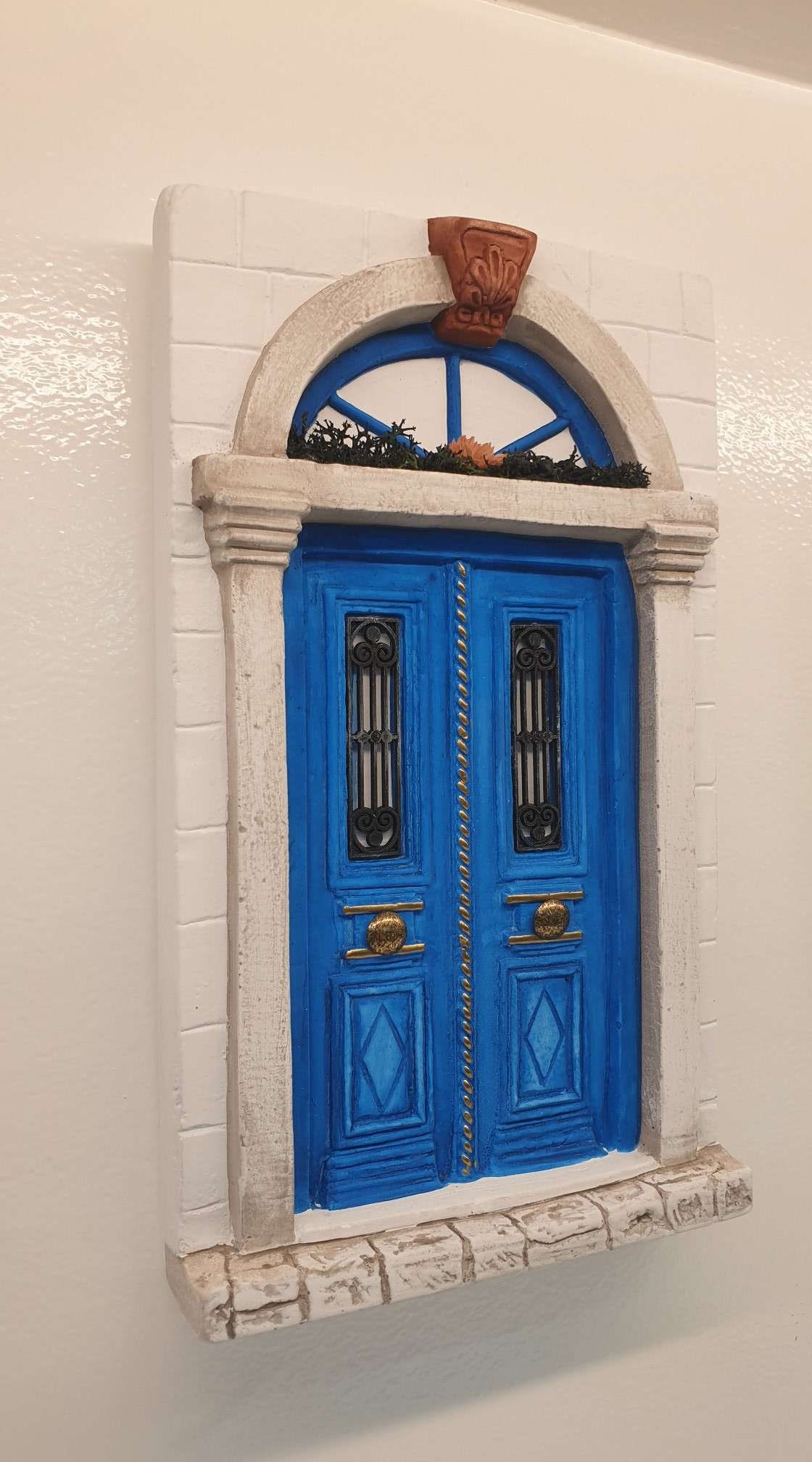 Traditional Greek House,ceramic Blue Door,greek Artwork,home Decoration ...