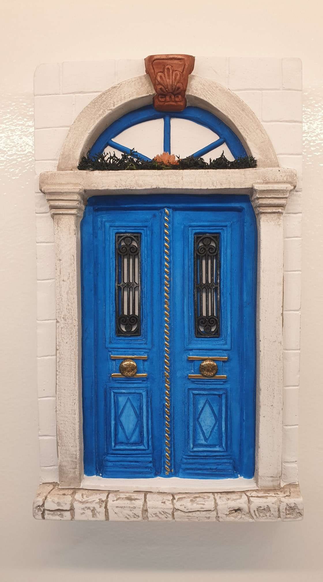 Traditional Greek House,ceramic Blue Door,greek Artwork,home Decoration ...