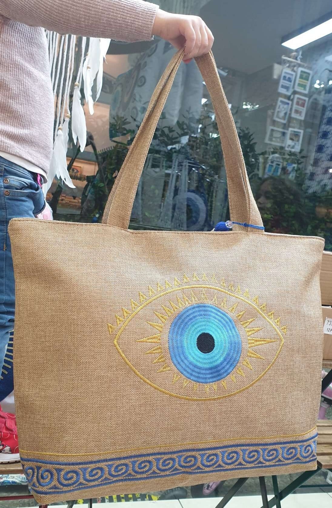 Evil Eye Beach Bag,evil Eye Cotton Fabric Bag,rope Handle,eco Friendly ...