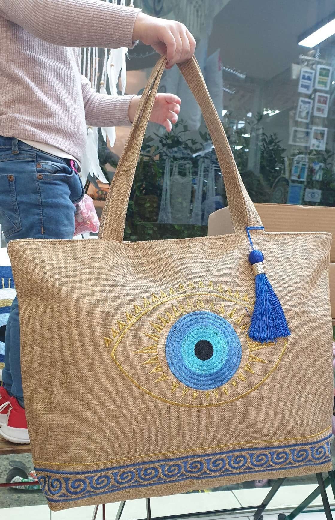 Evil Eye Beach Bag,evil Eye Cotton Fabric Bag,rope Handle,eco Friendly ...
