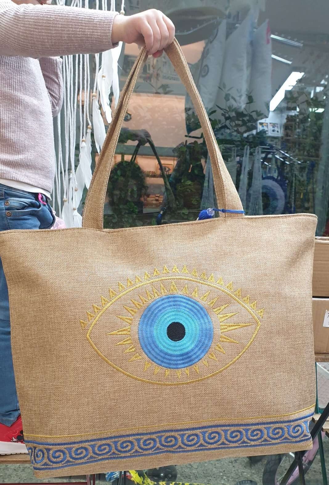 Evil Eye Beach Bag,evil Eye Cotton Fabric Bag,rope Handle,eco Friendly ...