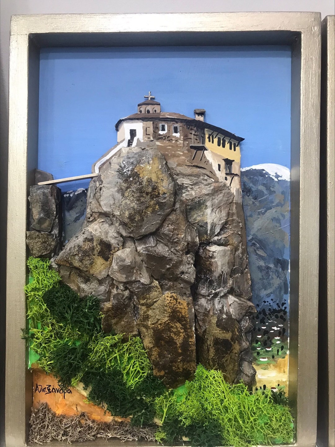 Meteora,greece,handmade Wooden Frame,hand Painted,monastery, Mountains ...