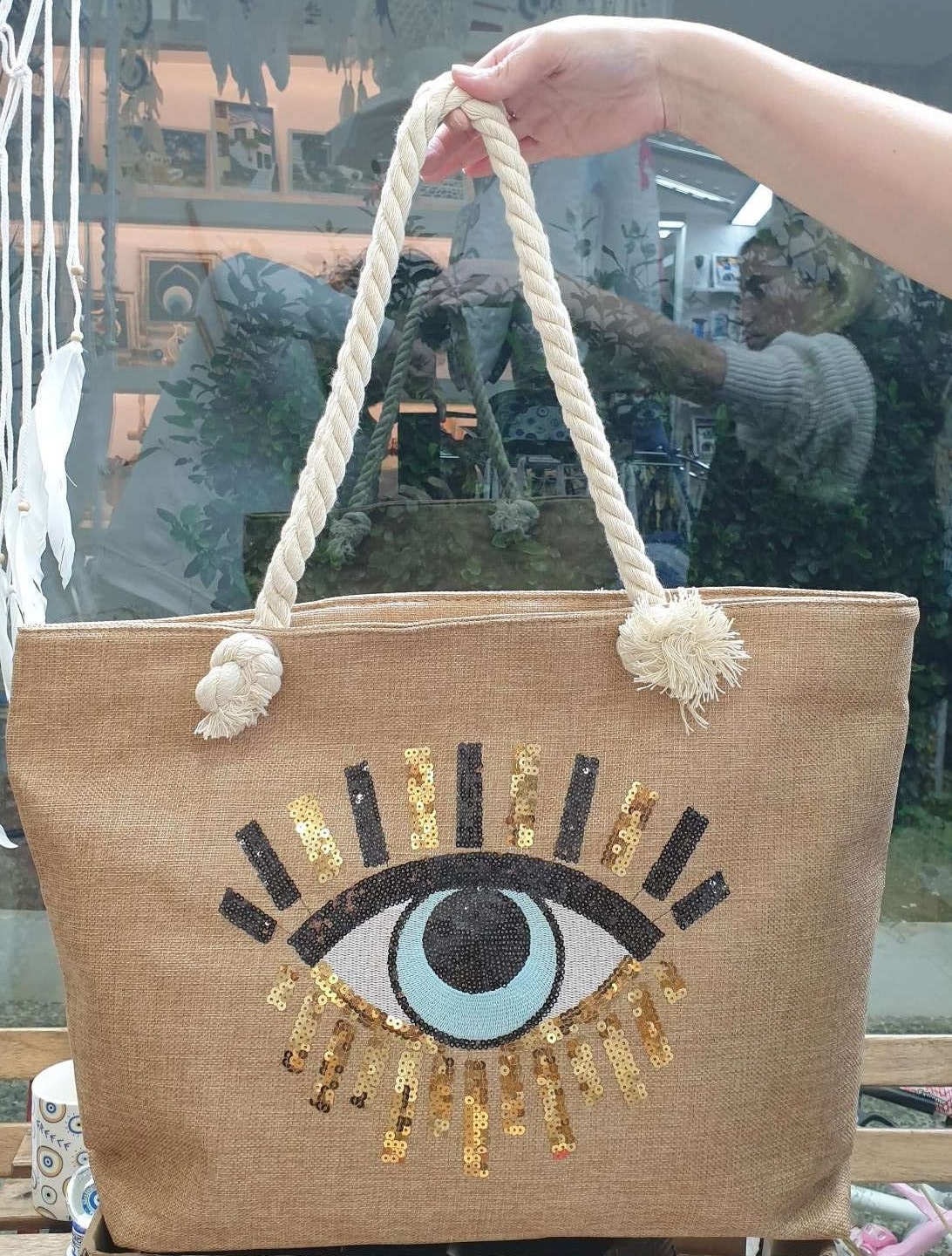 Evil Eye Beach Bag evil Eye Cotton Fabric Bag rope Handle - Etsy