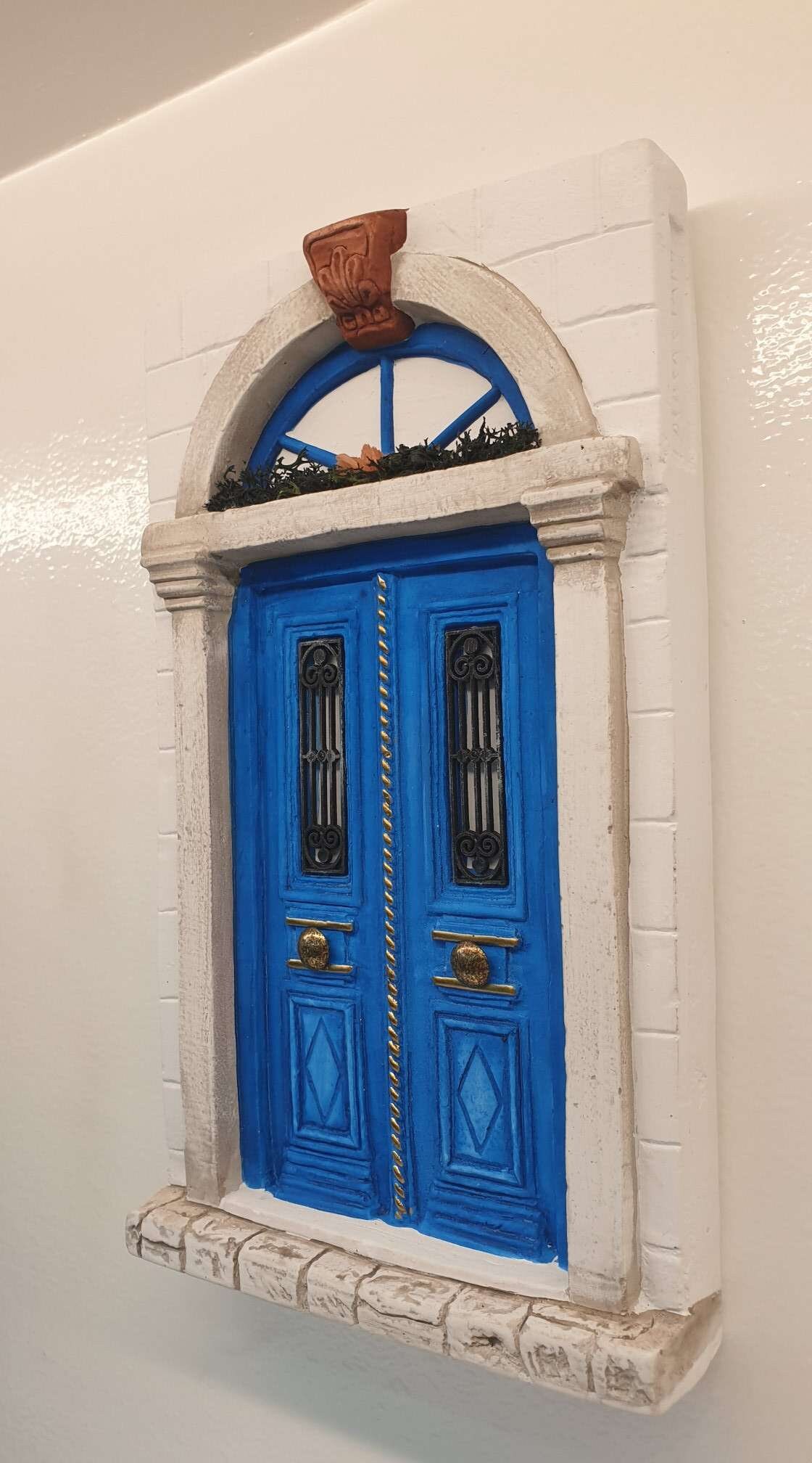 Traditional Greek House,ceramic Blue Door,greek Artwork,home Decoration ...