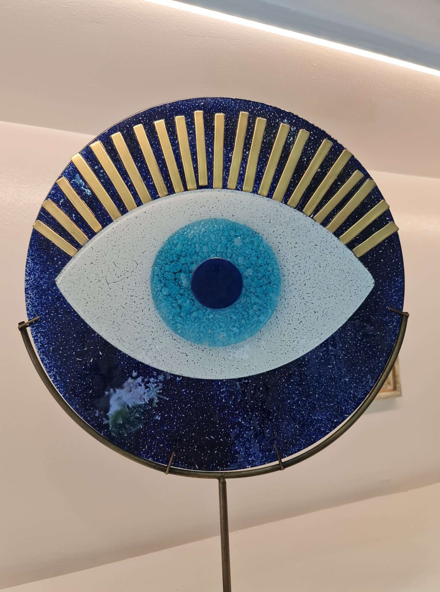 Evil Eye Glass,fused Art ,round,evil Eye Glass Home Decor, Evil Eye ...