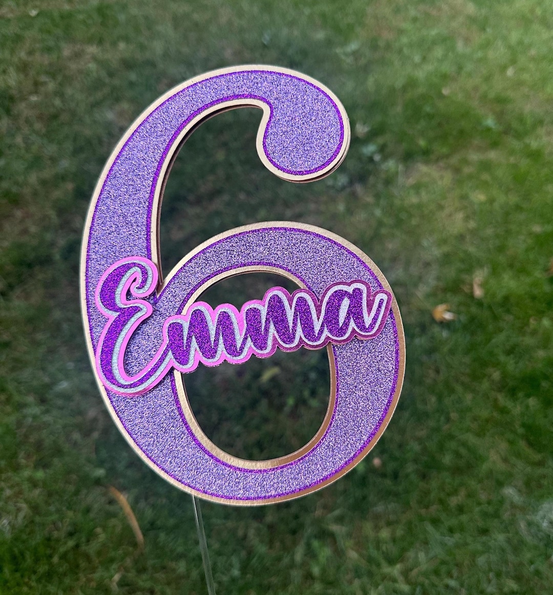Purple Glitter Number Personalized Birthday Cake Topper Name/age - Etsy