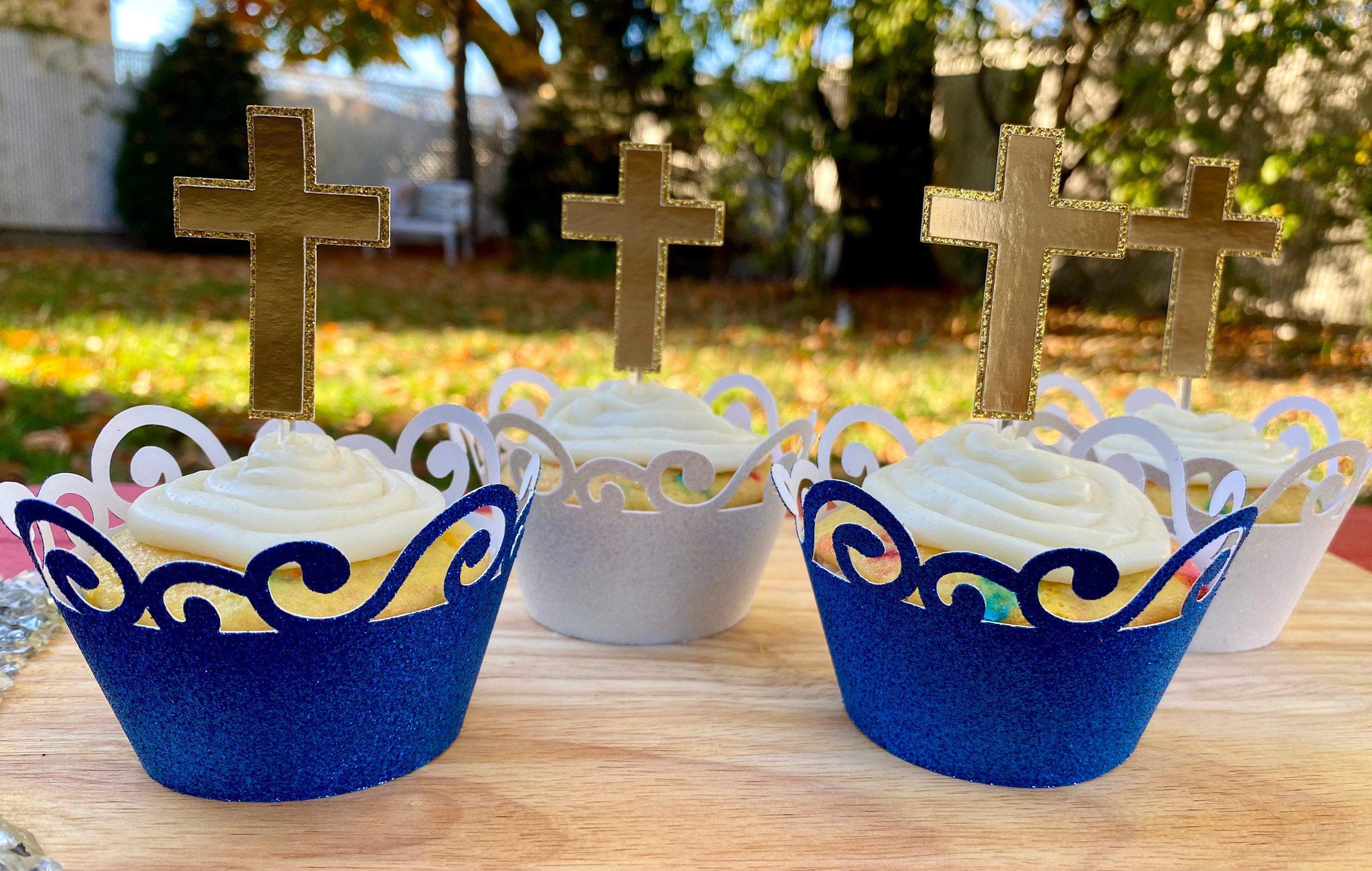 Cross Cupcake Toppers religious Baptism Communion - Etsy