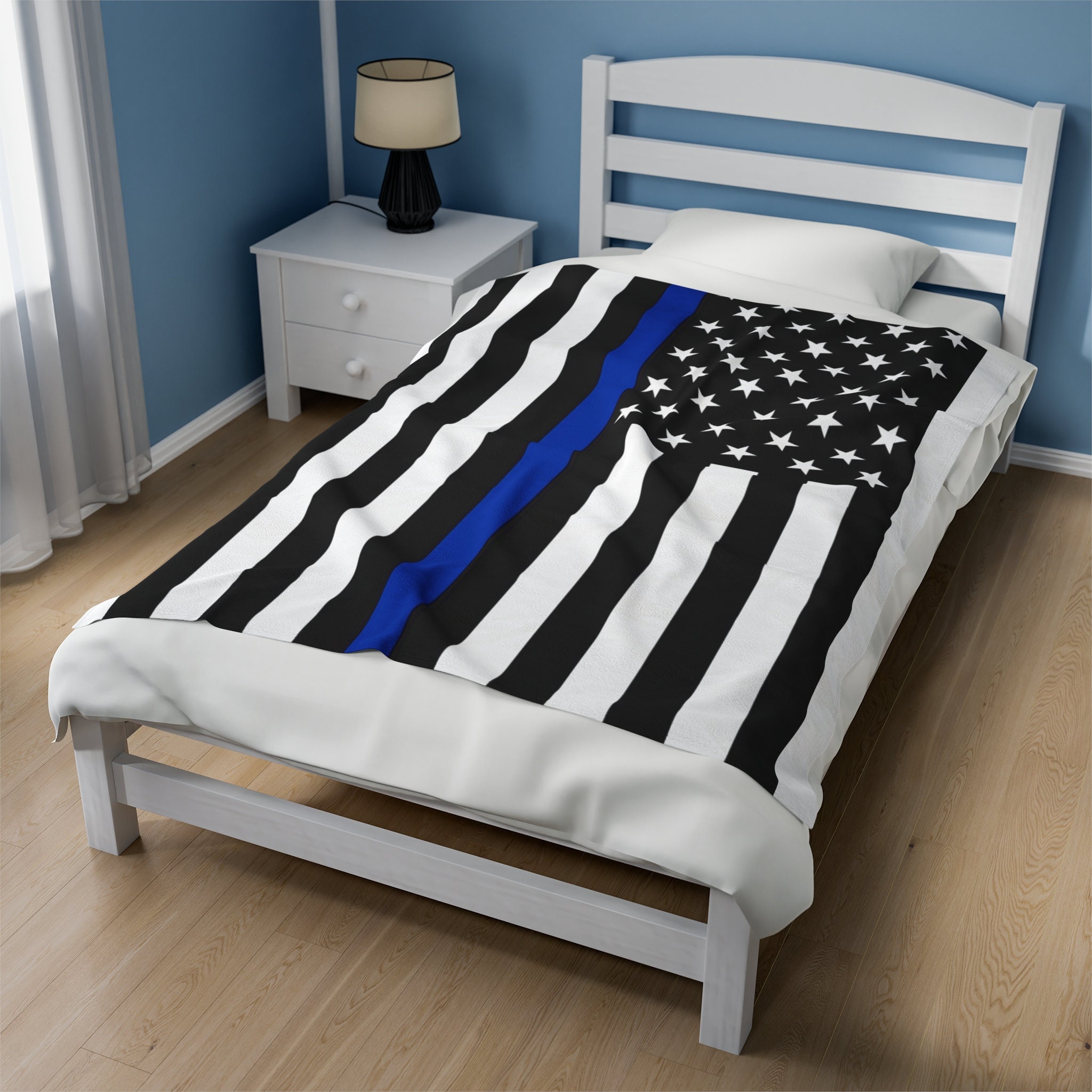 Thin Blue Line Police American Flag Velveteen Plush Blanket - Etsy