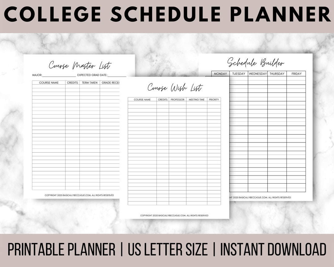 College Schedule Planner | University Planning | Student Planner ...