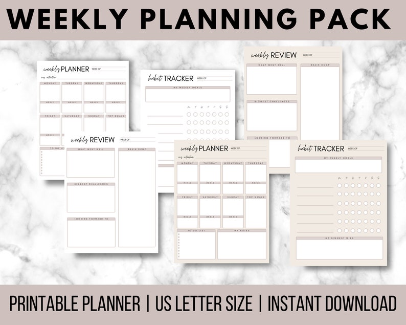 Five Day Weekly Planner Printable to Do List, Weekly Schedule, Week at ...