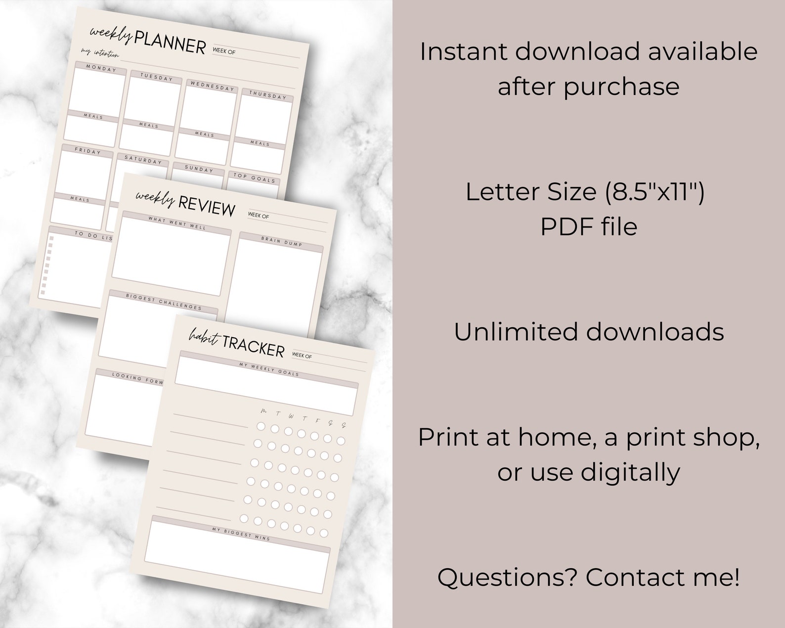 Five Day Weekly Planner Printable to Do List, Weekly Schedule, Week at ...