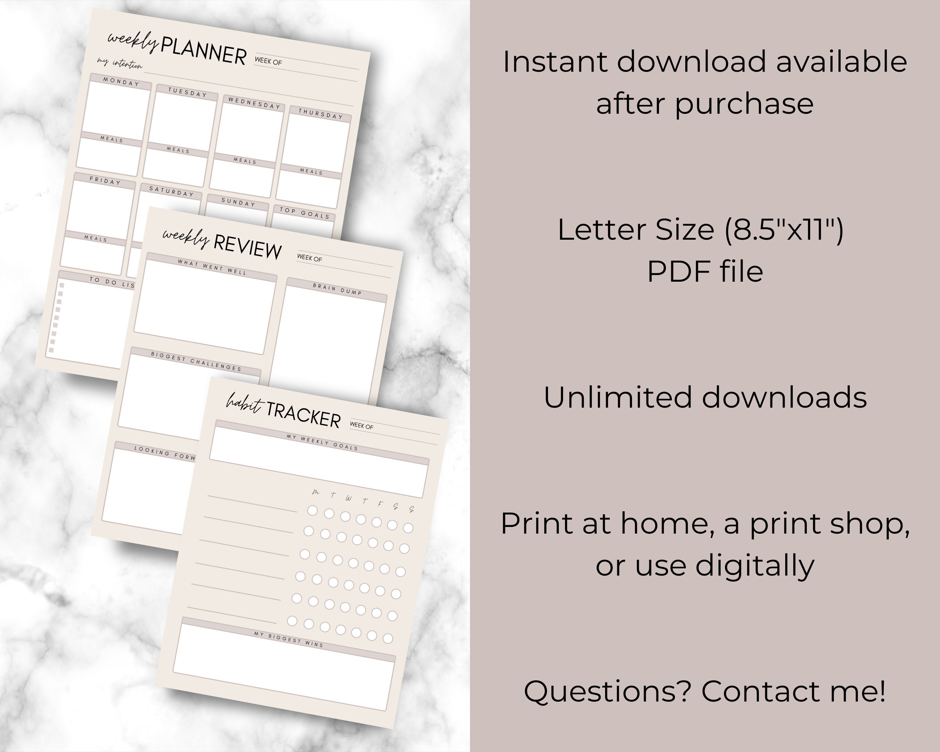 Five Day Weekly Planner Printable to Do List, Weekly Schedule, Week at ...