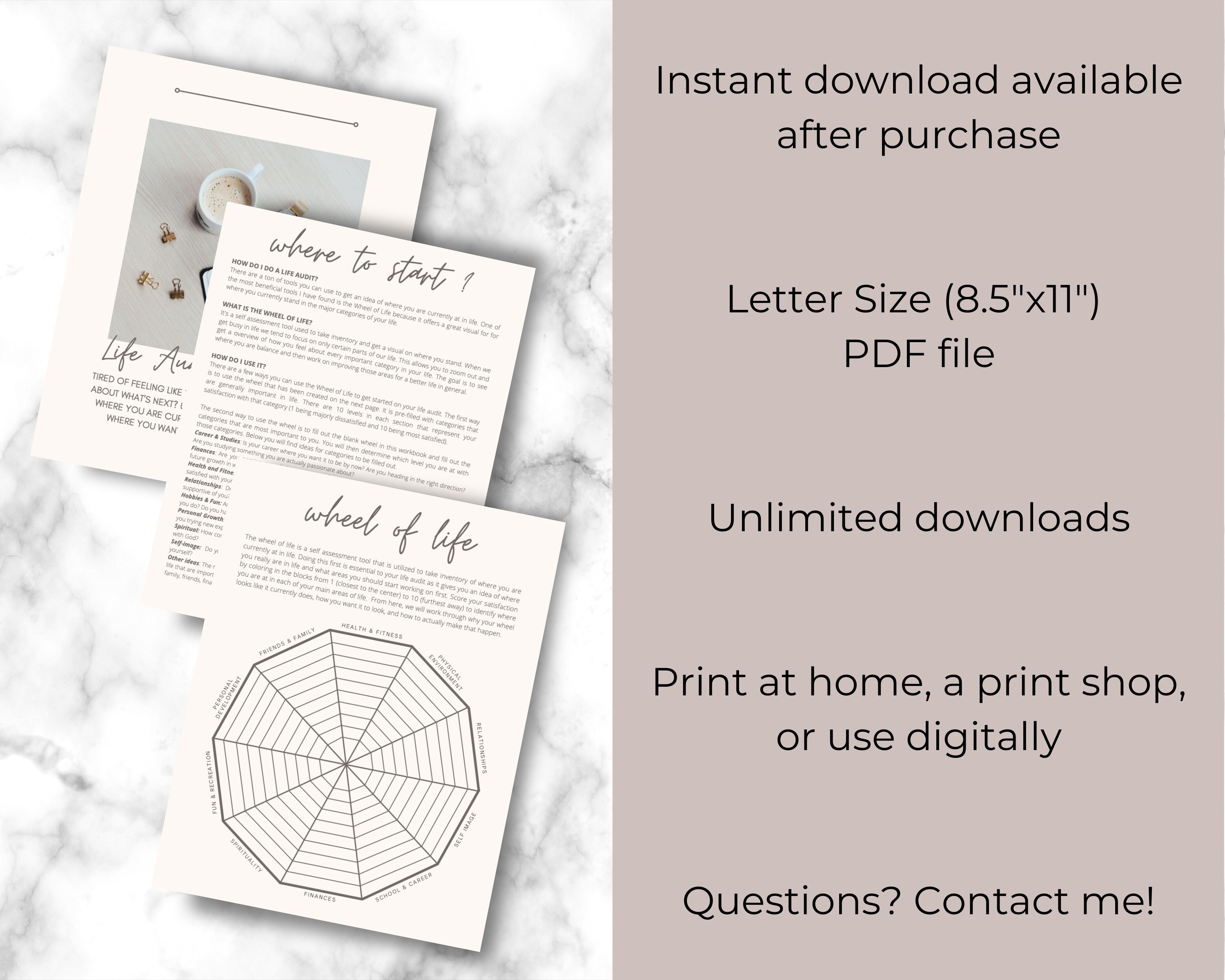 Life Audit Workbook Dream Life, Self Development Planner, Life Purpose ...