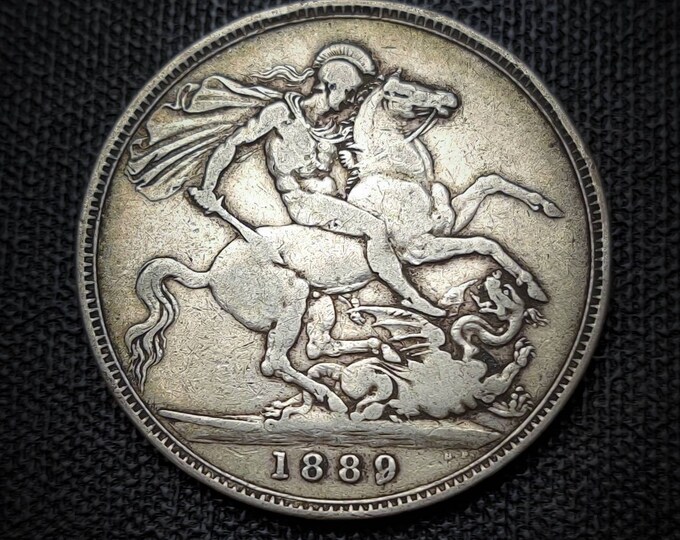 1889 Silver One Crown Victorian Coin From the UK Featuring St. - Etsy