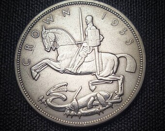 1935 Silver Coin St George One Crown Coin From the UK - Etsy