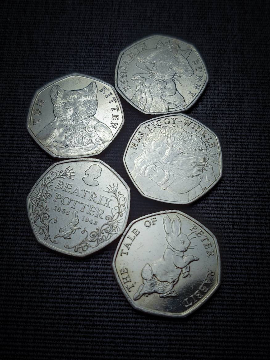Set of 5 Peter Rabbit Coins Beatrix Potter Stories 50p Fifty - Etsy