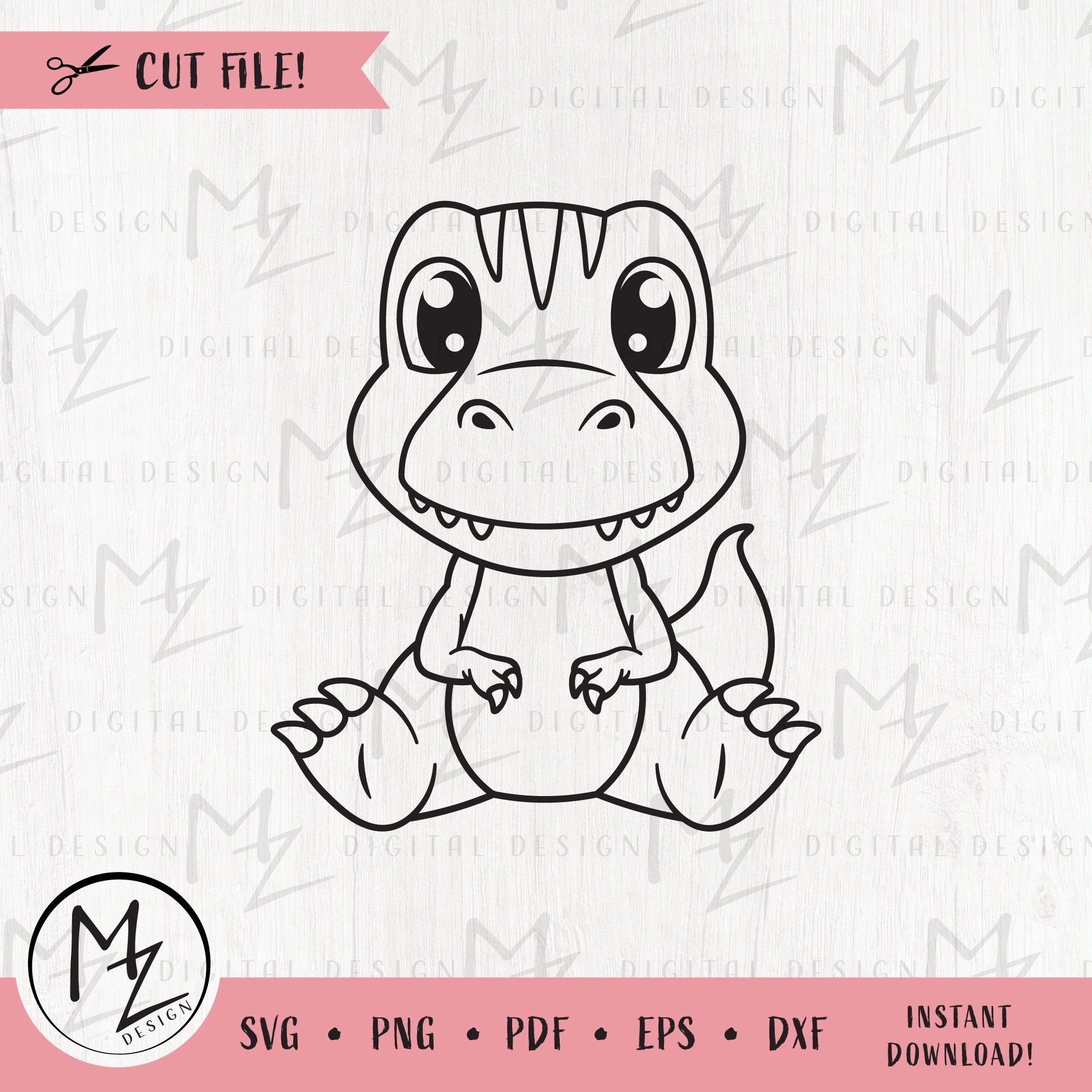 Baby T-rex SVG Cute Dinosaur Outline Cut File Cricut - Etsy