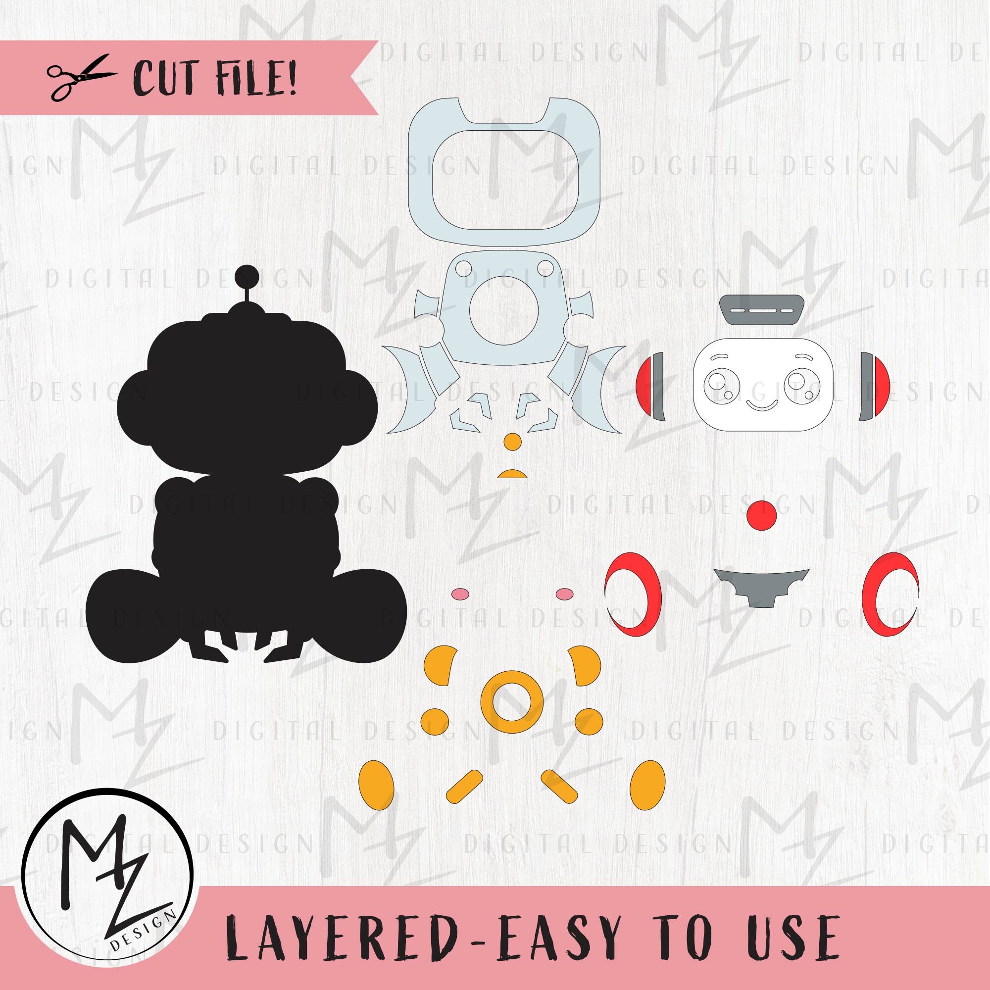 Robot SVG Sitting Little Robot Layered Cut File Cricut Silhouette Kids ...