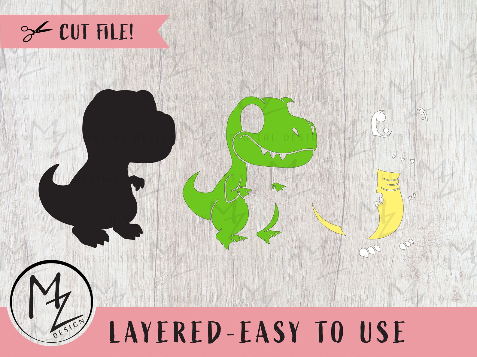 Cute T-rex SVG Layered Cut File Dinosaur Birthday Party - Etsy