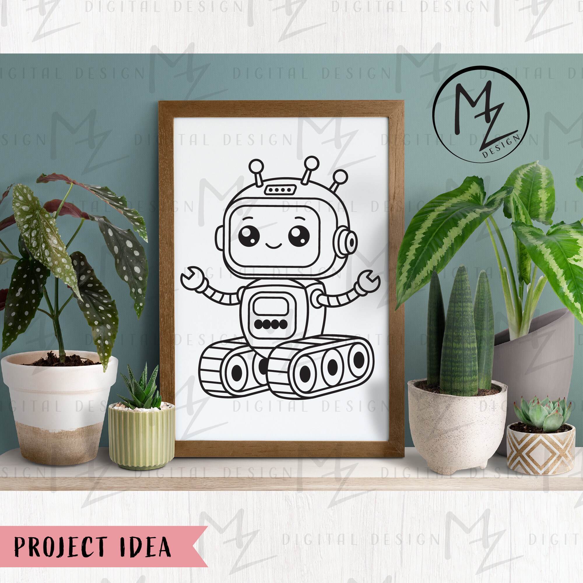 Robot SVG Fun Tracked Robot Outline Cut File Cricut Silhouette Kids ...