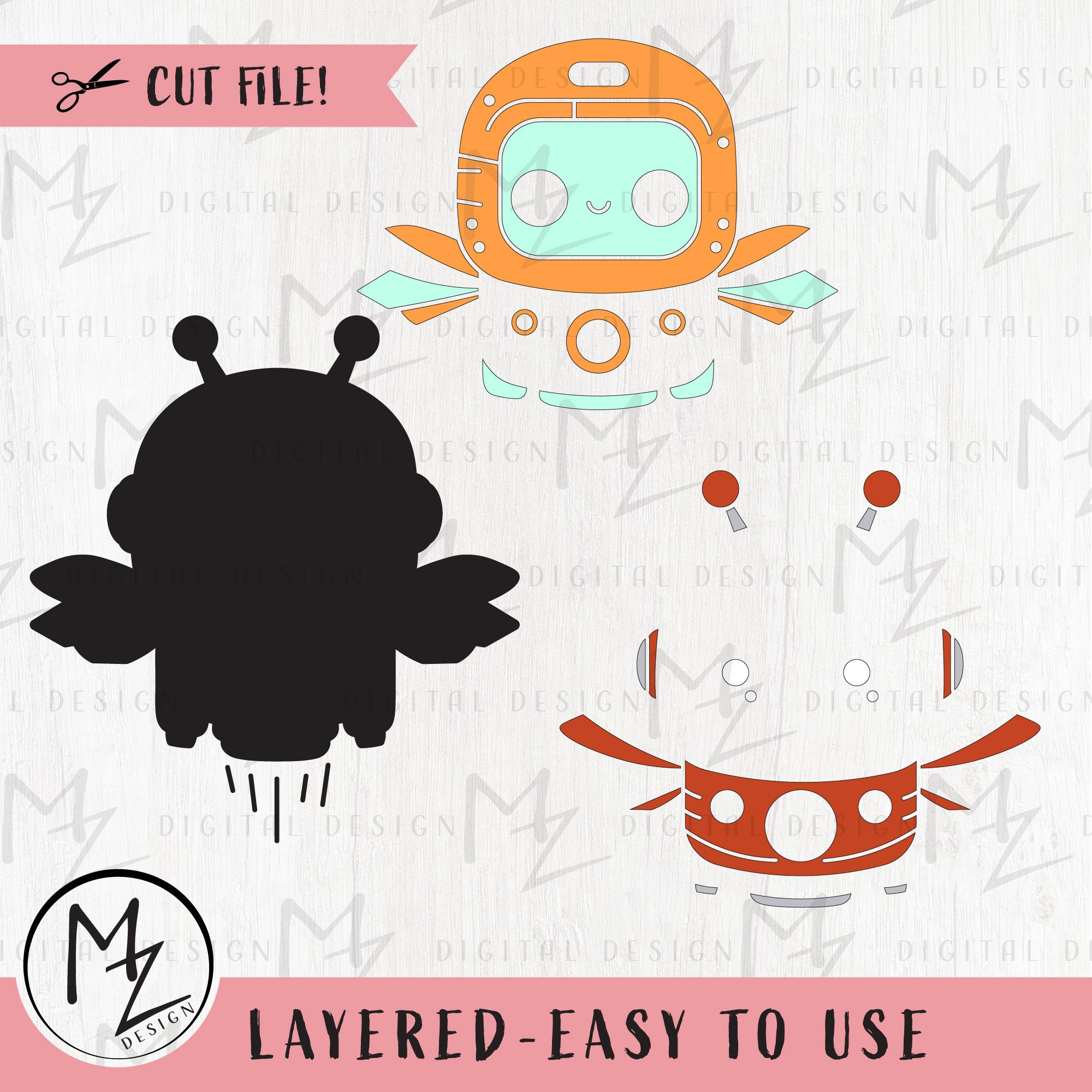 Robot SVG Flying Cute Robot Layered Cut File Cricut Silhouette Kids ...