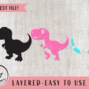 Cute T-rex SVG Layered Cut File Dinosaur Birthday Party Tyrannosaurus ...