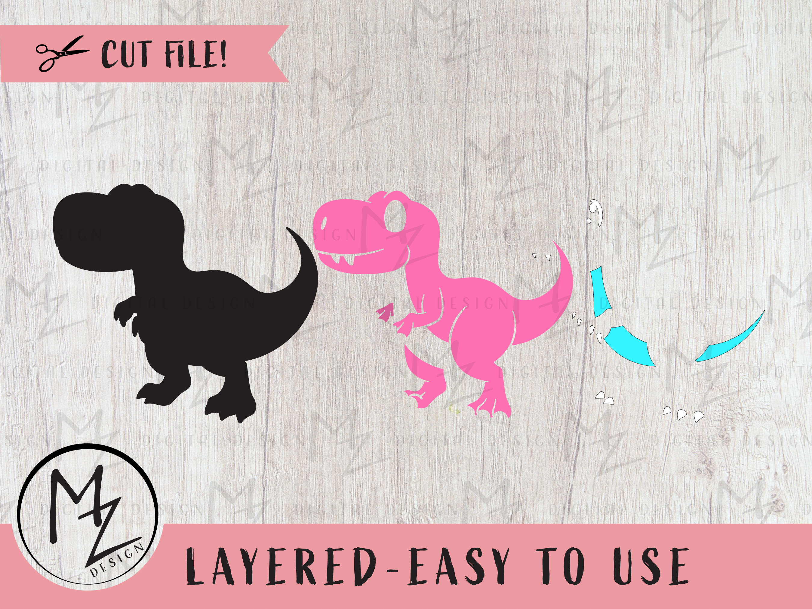 Cute T-rex SVG Layered Cut File Dinosaur Birthday Party Tyrannosaurus ...
