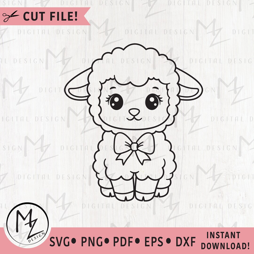Cute Lamb SVG Lamb With Bow Baby Sheep Farm Animal Outline Cut File ...