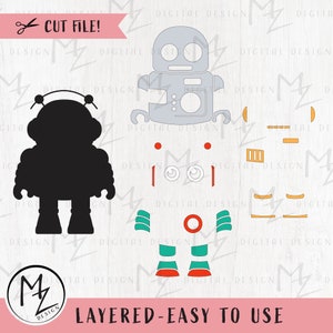 Robot SVG Fun Robot Layered Cut File Cricut Silhouette Kids Robot Shirt ...